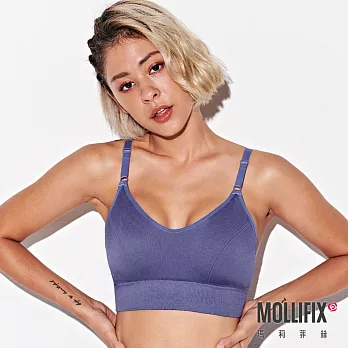 博客來-Mollifix 瑪莉菲絲 簡約V型百搭無鋼圈BRA T內衣 (丹寧藍)M