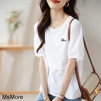 博客來-【MsMore】 字母刺繡純棉T恤短袖上衣# 113321 XL 白色