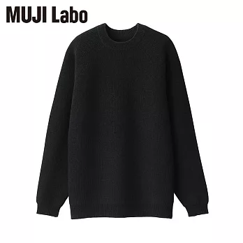 博客來-【MUJI 無印良品】MUJI Labo羊毛中密織圓領針織衫 XXS-XS 黑色
