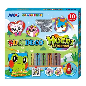 博客來-韓國AMOS 10色HUERI&FRIENDS壓克力模型板DIY玻璃彩繪組[台灣總代理公司貨]