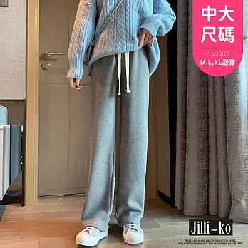 博客來-【Jilli~ko】高腰垂感寬鬆休閒針織直筒褲中大尺碼 J11360 FREE 灰色