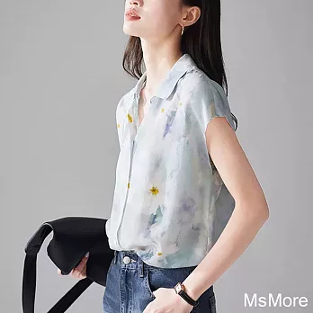 博客來-【MsMore】 印花絲小飛袖襯衫上衣時尚設計感寬鬆短版上衣# 122649 2XL 花紋色