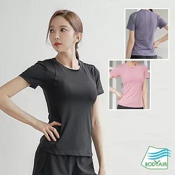 博客來-【BODYAIR嚴選】拼小腰透氣網修身上衣(運動.健身.慢跑.顯瘦) S 黑