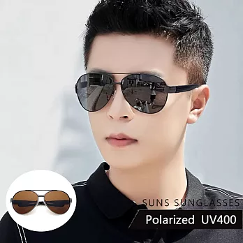 博客來-【SUNS】時尚飛行員墨鏡 寶麗來偏光墨鏡 駕駛墨鏡 男女適用 防眩光 抗UV400 S105 槍框茶片