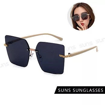 博客來-【SUNS】韓版個性ins墨鏡 時尚方形無框金屬墨鏡 高質感金屬框 抗UV400 S518 黑灰片米腳
