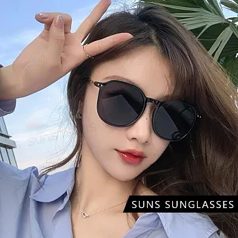 博客來-【SUNS】韓版圓框ins太陽眼鏡 時尚大框墨鏡 TR90輕量明星款 高質感金屬框 335 曜石黑