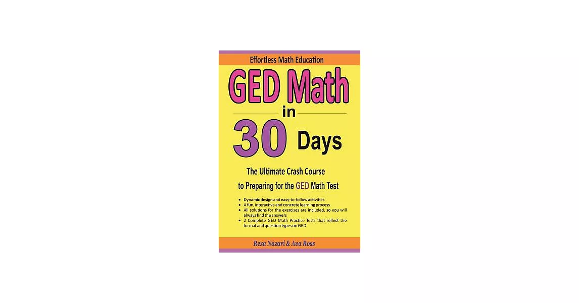博客來-Ged Math in 30 Days: The Ultimate Crash Course to Preparing for the ...