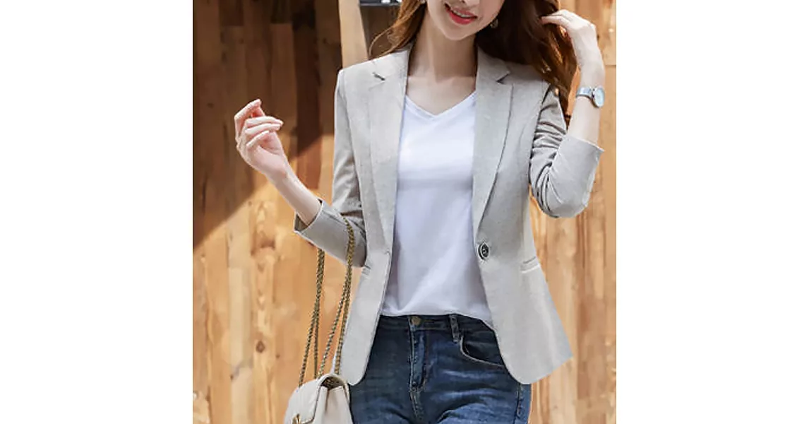 博客來-【MsMore】OL韓星氣質焦點俐落西裝外套#105912 L 卡其