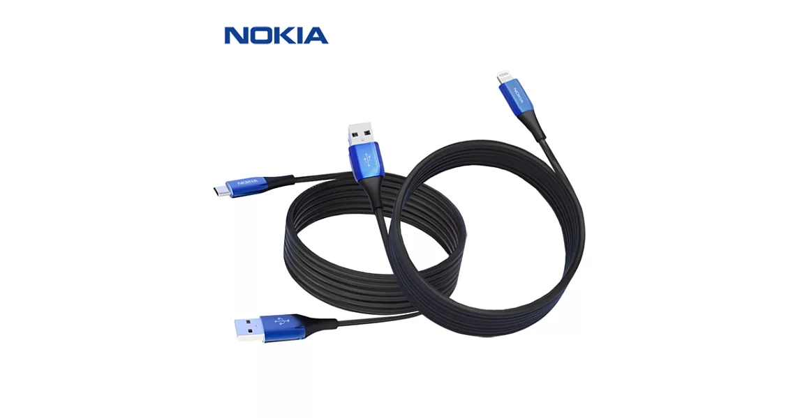 博客來-NOKIA Type-C + Lightning 經典極速充電組合包 125cm P8201 Combo 海軍藍