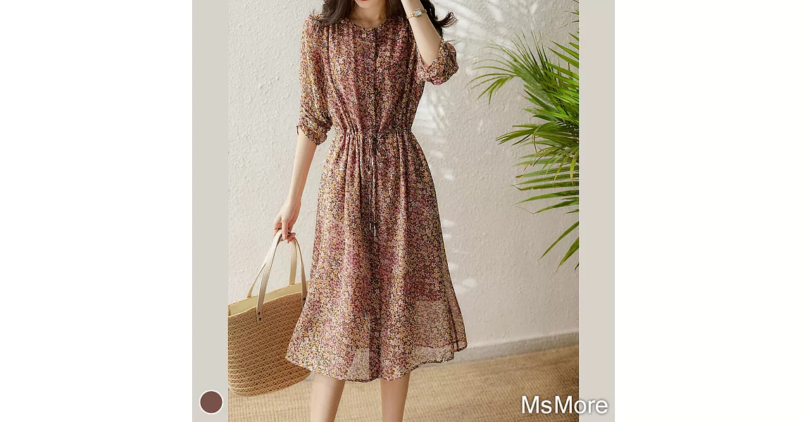 博客來-【MsMore】 笑涵閣甜美優雅繽紛碎花系帶洋裝# 112262 XL 粉紅色