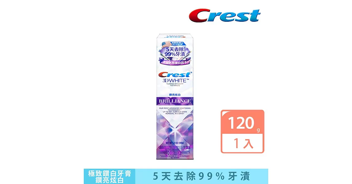 博客來-Crest極致鑽白牙膏-鑽亮炫白110g