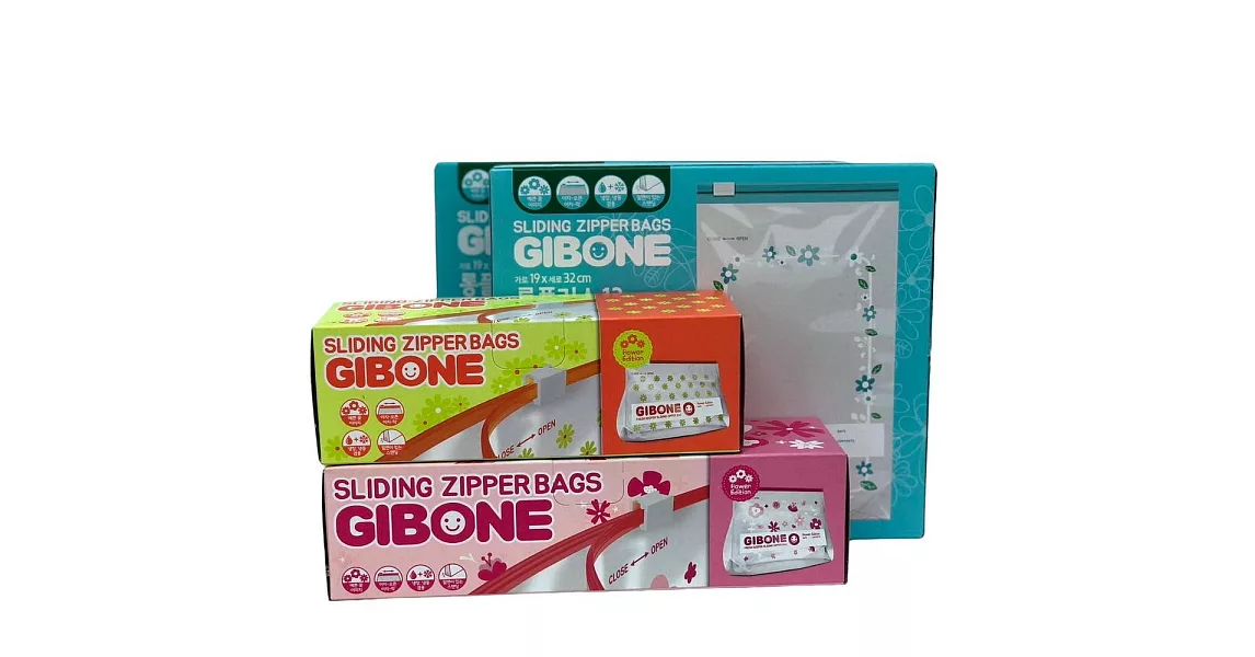 博客來-韓國GIBONE 可愛花朵拉鍊式立體保鮮夾鏈袋(4盒組:S號*1盒+M號*1盒+V號*2盒) 花朵款
