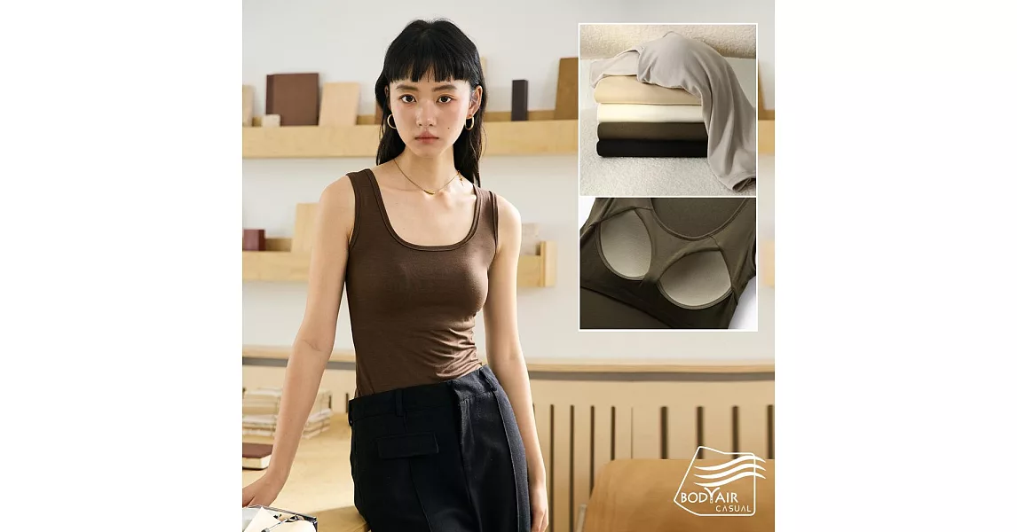 博客來-【BODYAIR嚴選】絲滑輕暖羊毛天絲BRA背心(內搭.保暖.一體成型.CASUAL) M 灰