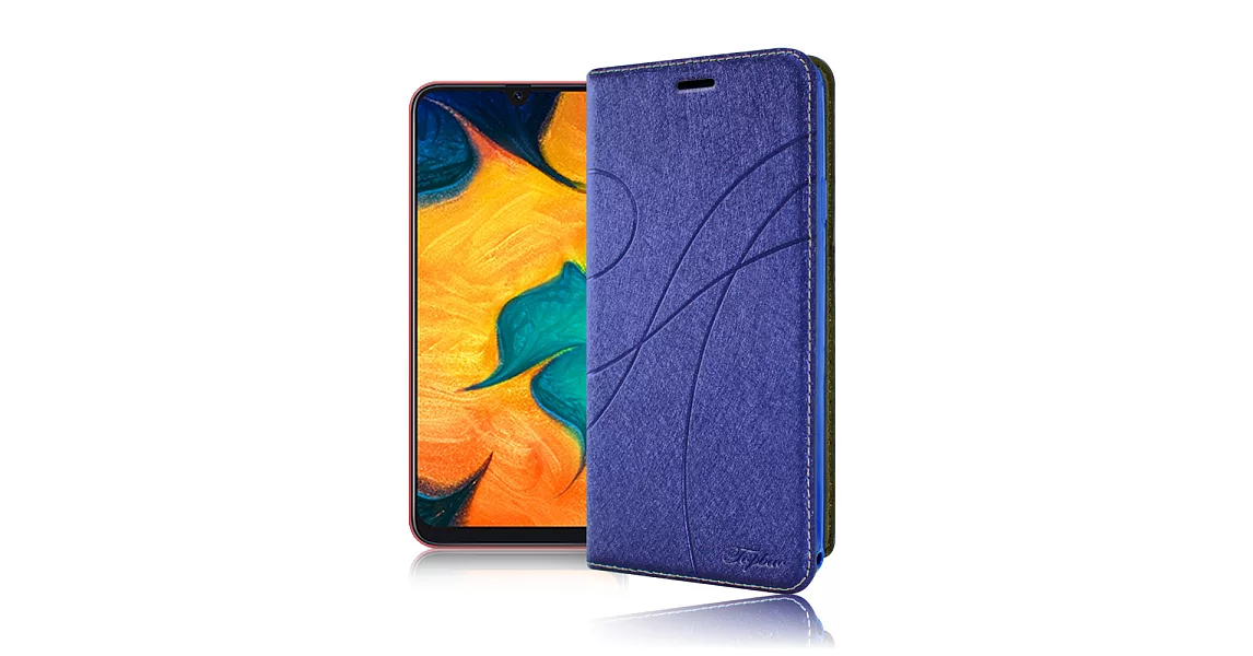 博客來-Topbao for 三星 Samsung Galaxy A30/A20 典藏星光隱扣側翻皮套藍