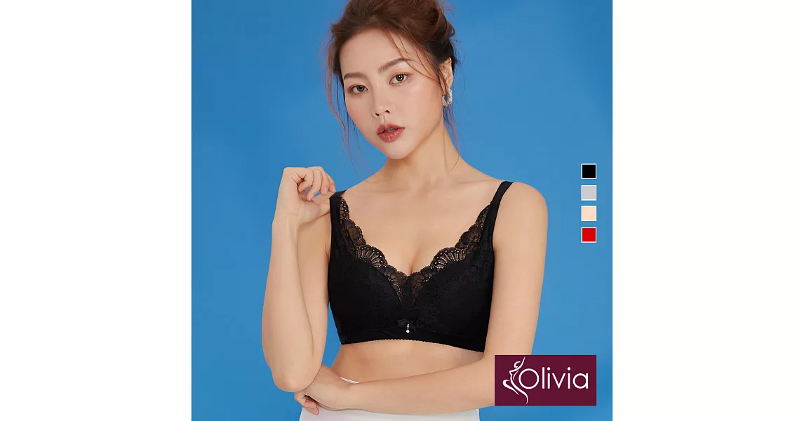 博客來-【Olivia】無鋼圈超薄透舒蕾絲內衣- 34/75C 黑色