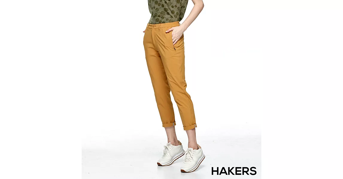 博客來-【HAKERS 哈克士】女 抗UV彈性快乾九分褲(蜂蜜黃/羅登綠/月夜藍/檀黑色 四色可選) XS 蜂蜜黃