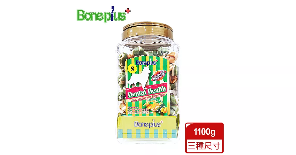 博客來-【Bone Plus】綜合雙色潔牙骨結桶裝1100G(多種尺寸) M