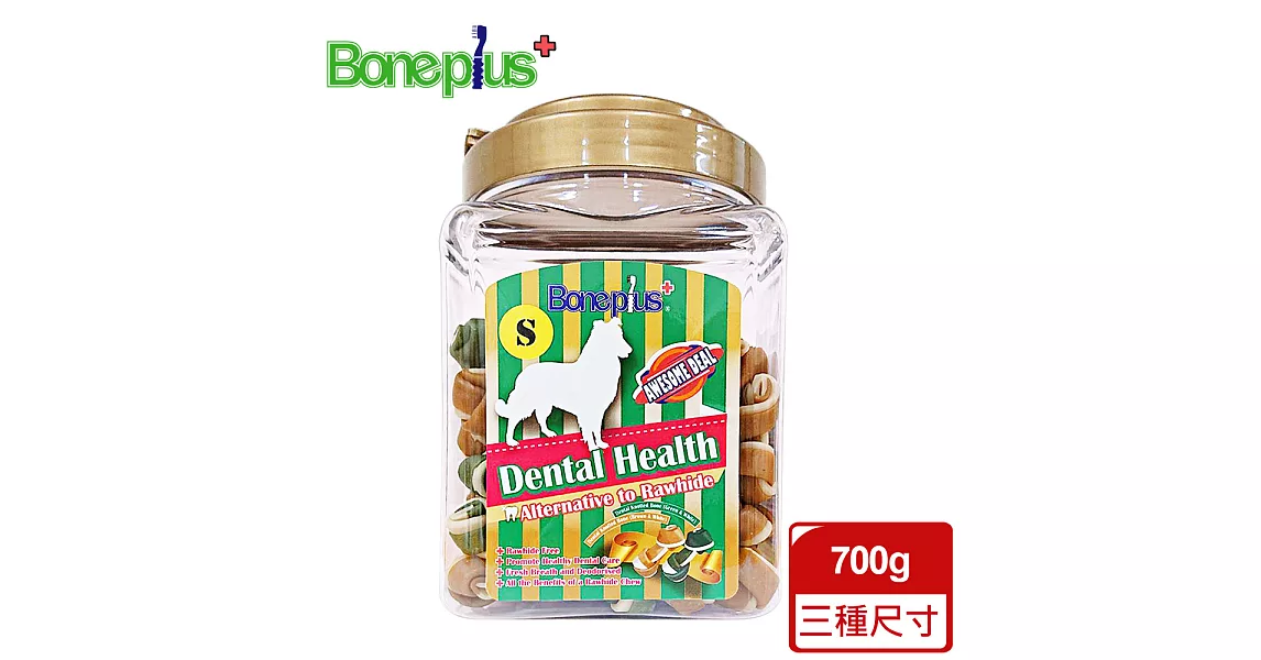 博客來-【Bone Plus】綜合雙色潔牙骨結小桶裝700G(多種尺寸) L