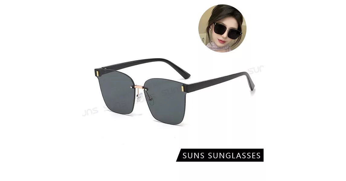 博客來-【SUNS】韓版個性ins墨鏡 平面式方形切邊金屬墨鏡 高質感金屬框 抗UV400 S525 黑腳灰片