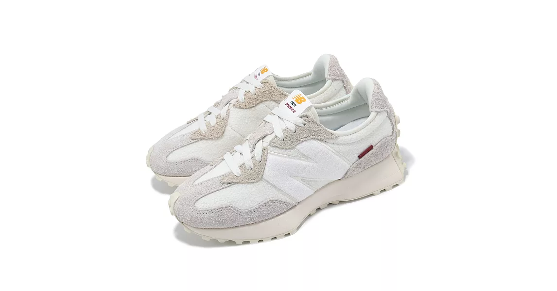 博客來-New Balance 休閒鞋 327 男鞋 女鞋 米白 灰 麂皮 絨毛 復古 NB 情侶鞋 MS327FG-D