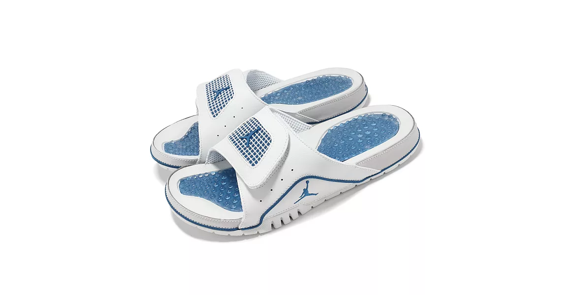 博客來-Nike 拖鞋 Jordan Hydro IV Retro 男鞋 白 藍 防滑 涼拖鞋 魔鬼氈 喬丹 532225-141