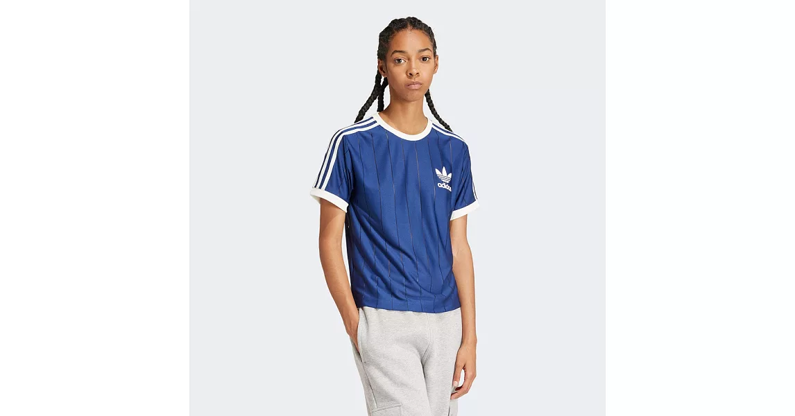 博客來-ADIDAS 3 STRIPE TEE 女短袖上衣-藍白-IR7466 S 藍色