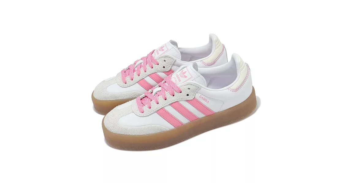 博客來-adidas 休閒鞋 Sambae W 女鞋 白 粉 膠底 復古 增高 厚底 麂皮 德訓鞋 愛迪達 IE9109