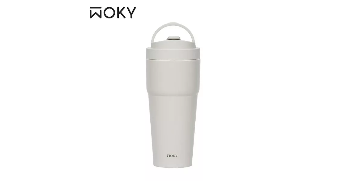 博客來-【WOKY 沃廚】–[ ]渾圓杯-手提雙層陶瓷款750ml(附矽膠粗吸管) 橡白