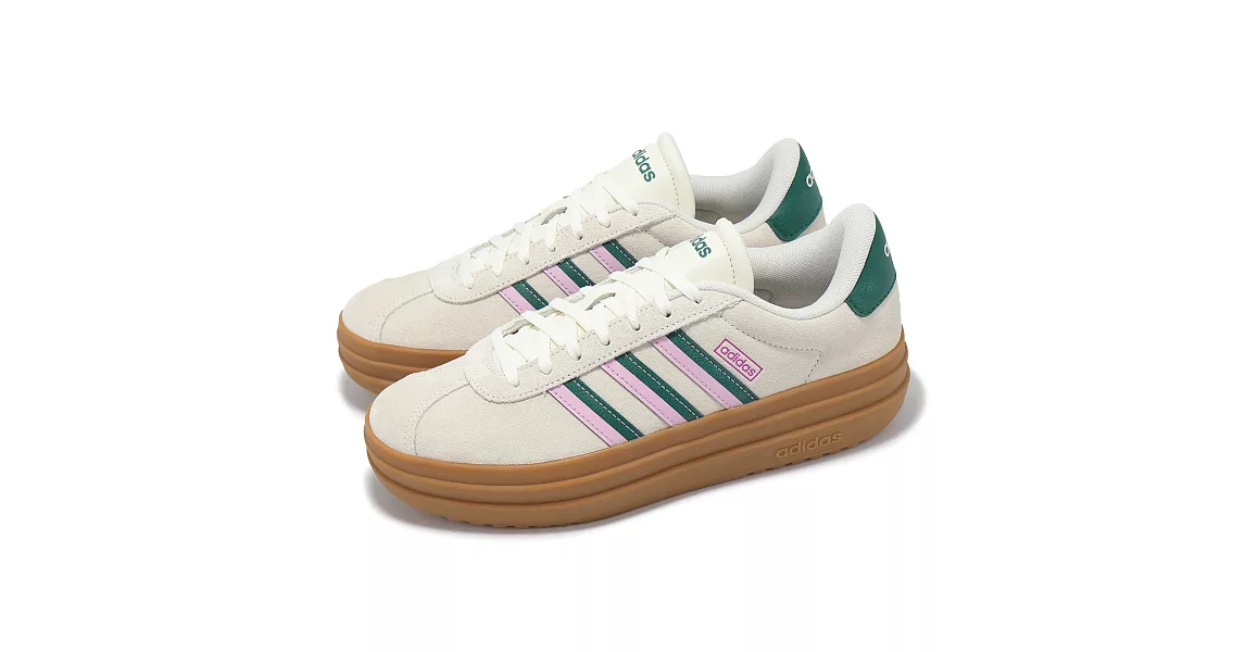 博客來-adidas 休閒鞋 VL Court Bold 女鞋 厚底 增高 米白 綠 粉紅 麂皮 復古 愛迪達 JI1788