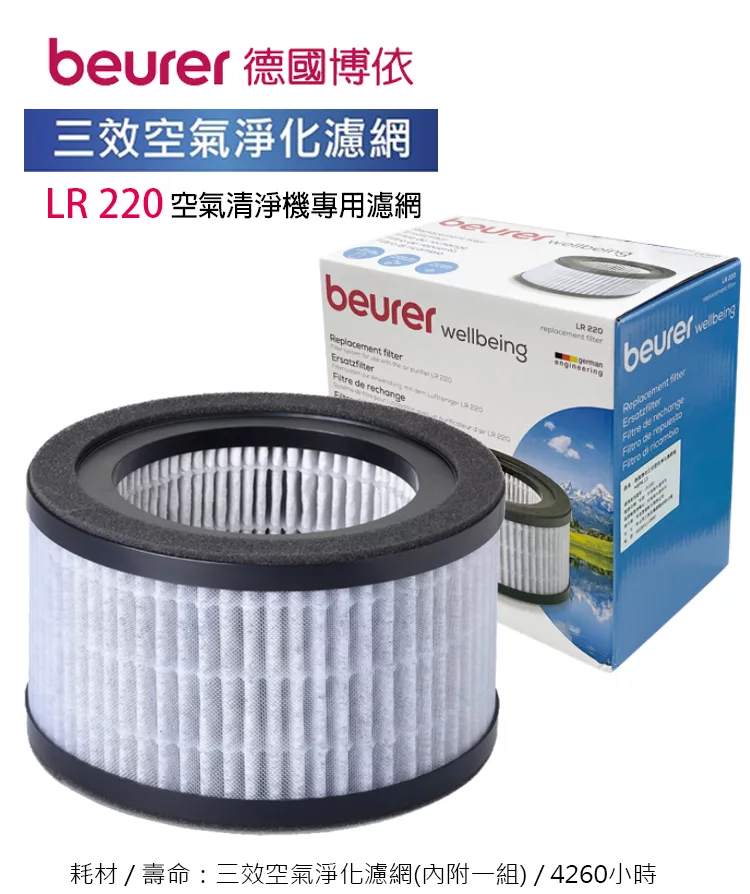 博客來-【德國博依beurer】空氣清淨機-原廠三效空氣淨化濾網組LR220-1(適用機型LR-220)
